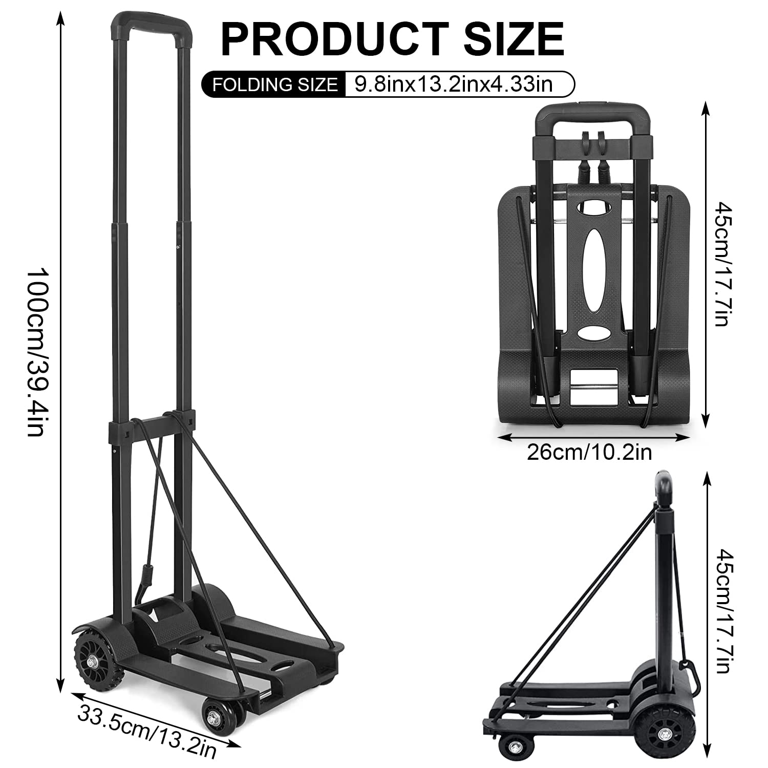 Folding Hand Truck with 2-Wheels Dolly Cart Adjustable Handle for Moving, Travel,Office Use