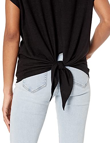 Daily Ritual Women's Cozy Knit Dolman Short-Sleeve Tie-Back Shirt, Black, X-Large