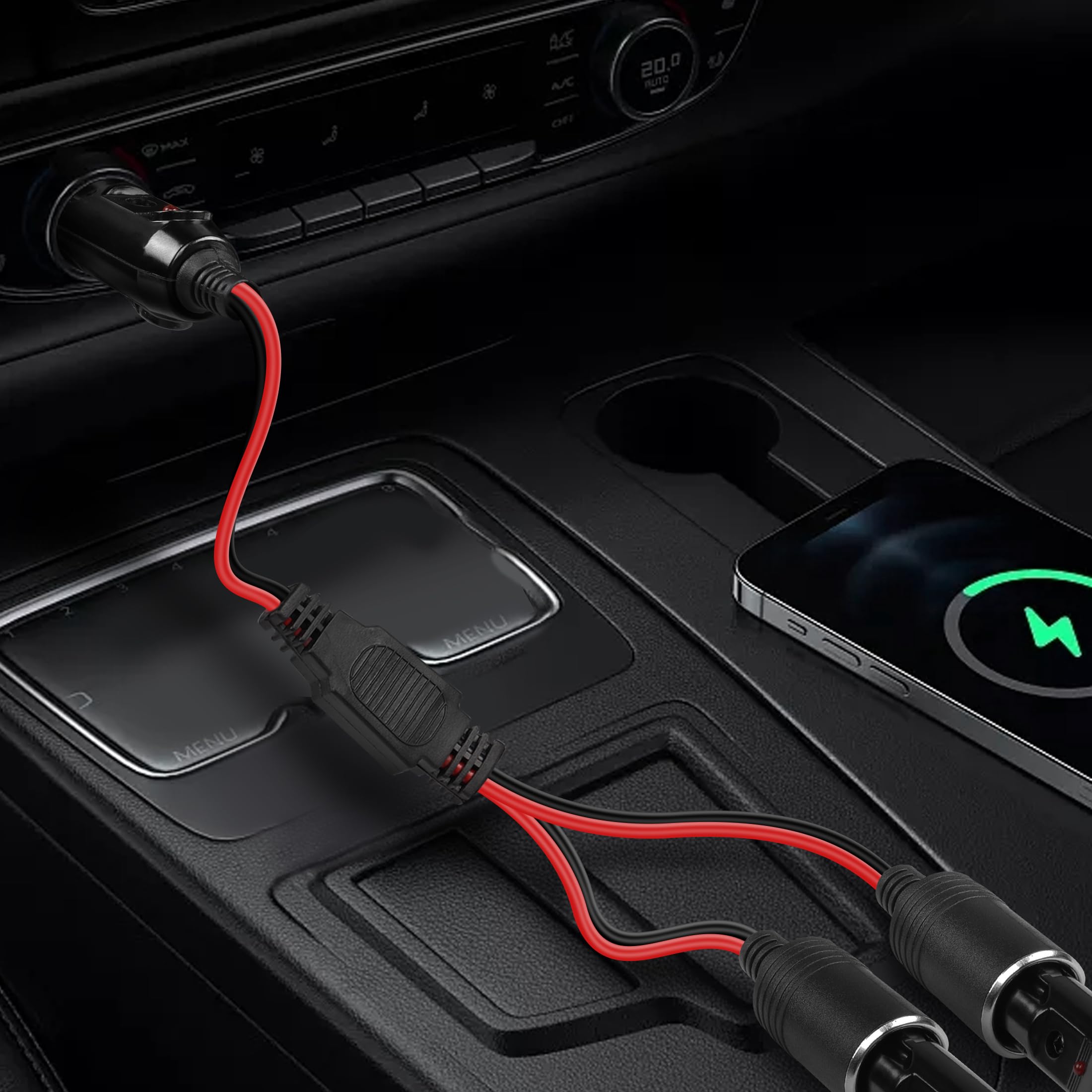 Car Cigarette Lighter Y Splitter Cable YACSEJAO 14AWG 2FT 12V/24V 1 to 2 Car Cigarette Lighter 2-Way Extension Cord