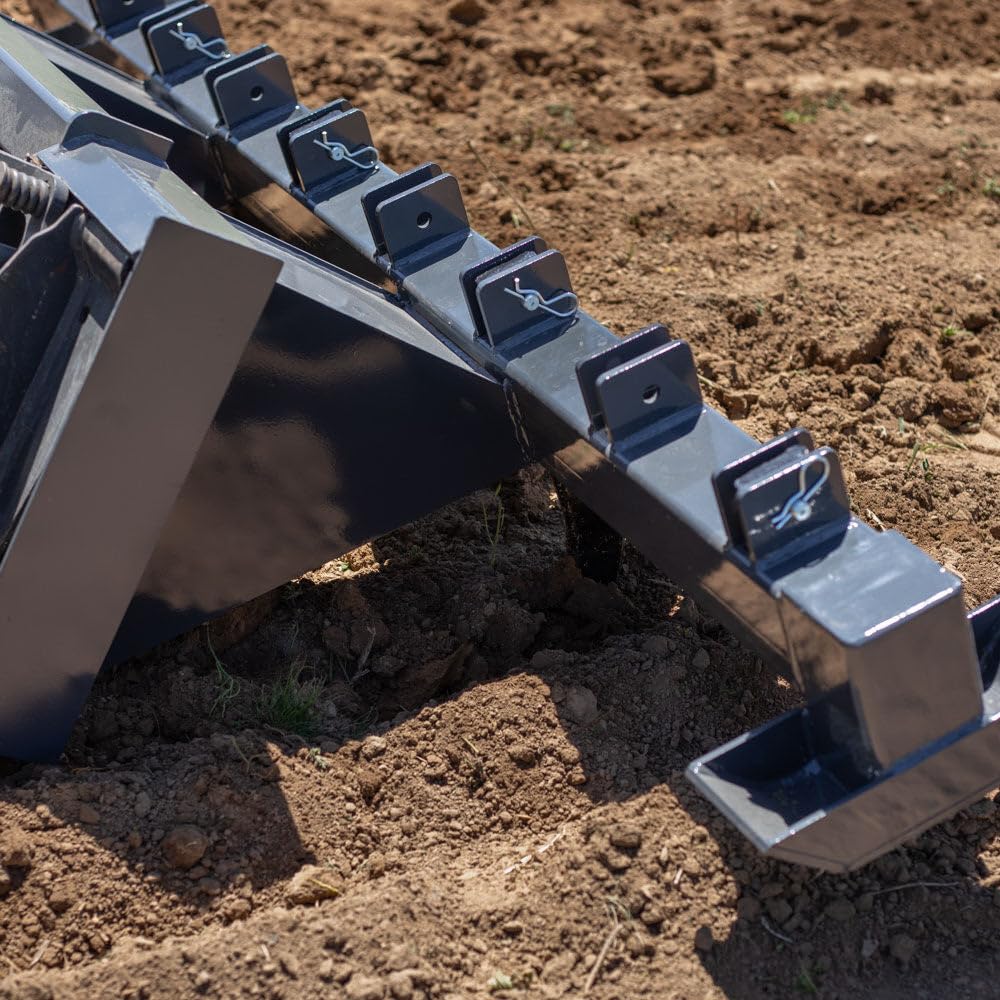 Titan Attachments 72in Ripper Scarifier Skid Steer Attachment, Quick Connect Landscape Rake with Ripper Comb