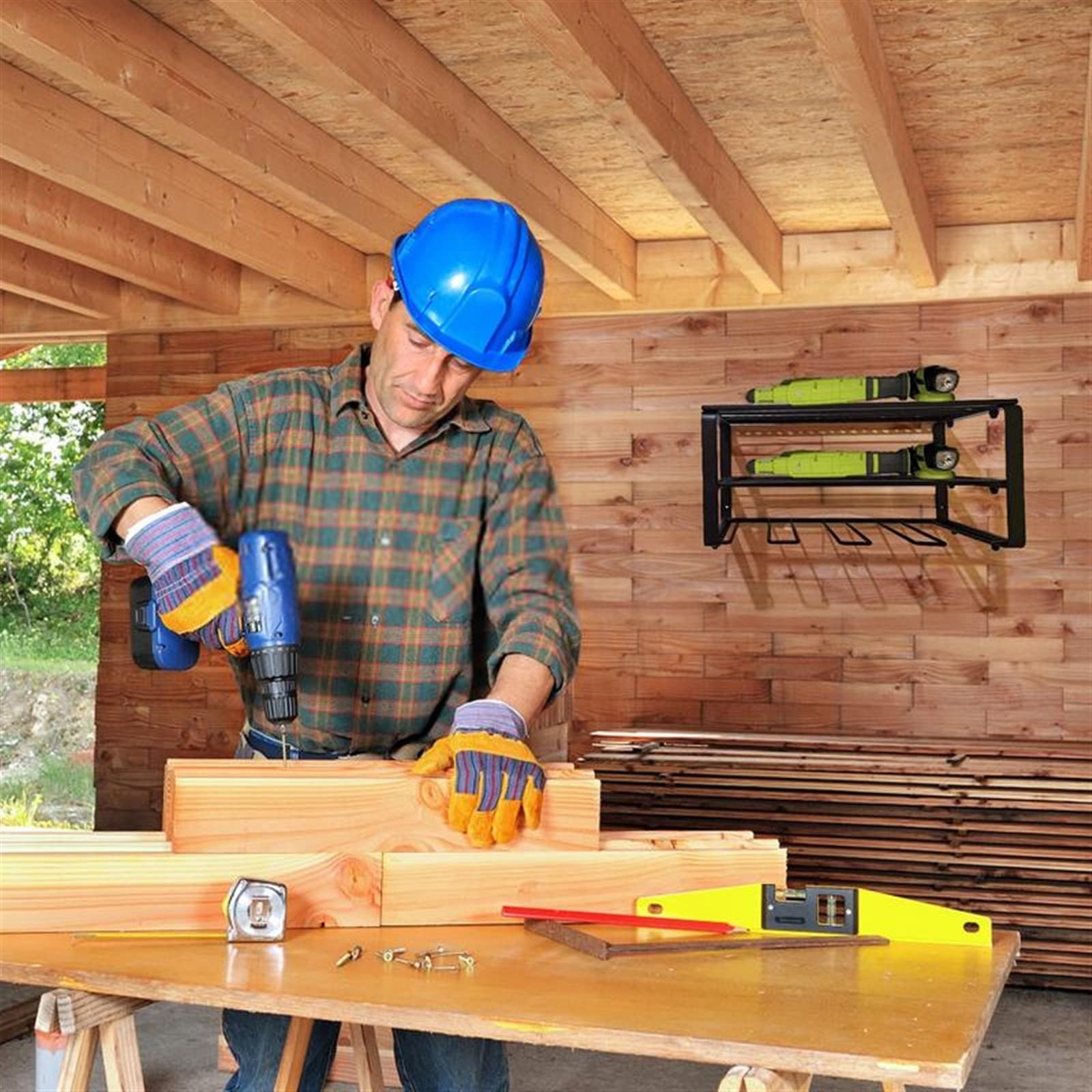 full of happiness Hand Power Tool Organizer Rack Wall Mounted Floating Tool Shelf Heavy Duty Electric Drill Tool Holders Workshop 5-Day Delivery
