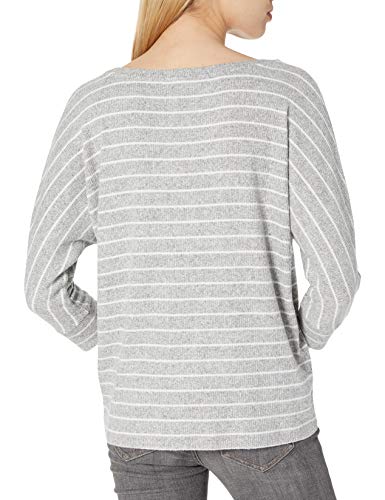 Daily Ritual Women's Cozy Knit Rib Dolman 3/4-Sleeve Sweatshirt, Grey Heather/White, Stripe, Medium