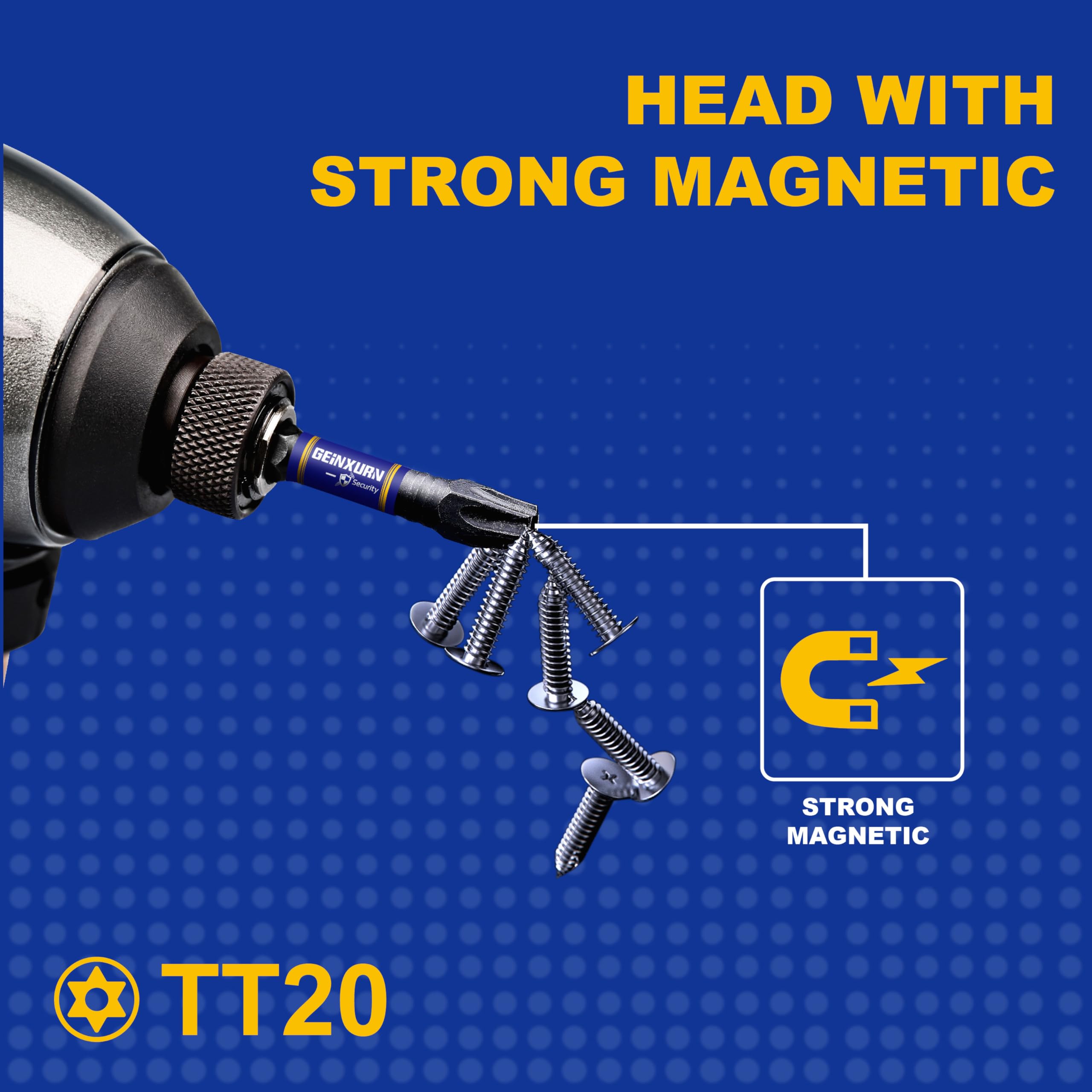 Geinxurn 5 Pieces T20 Hollow 2 In. Impact Tough Magnetic Insert Bit Set, #20 Security Torx Head Power Bits, S2 Alloy Steel Star T20 Screwdriver Bits Set