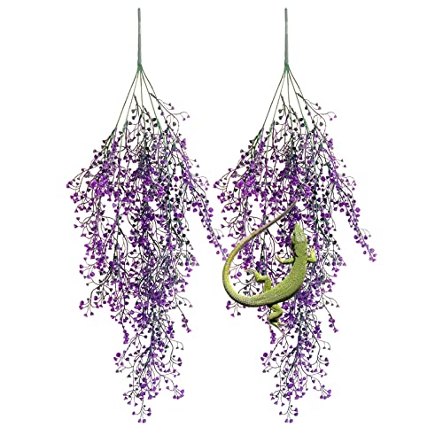 MUYG 2 PCS Reptile Plants for Terrarium, Plastic Hanging Plant with Suction Cup for Bearded Dragon Lizard Gecko Chameleon Tank Habitat Decoration