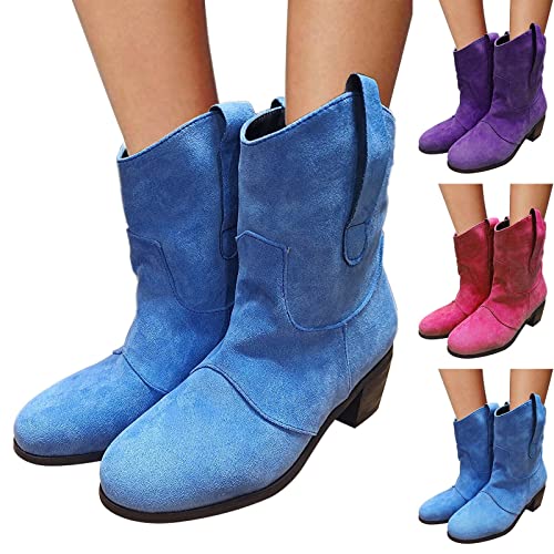 FASDNENDYS Casual Shoes Retro Style Boots Comfortable Roman Ankle Boots Leather Boots for Women with Heels Purple
