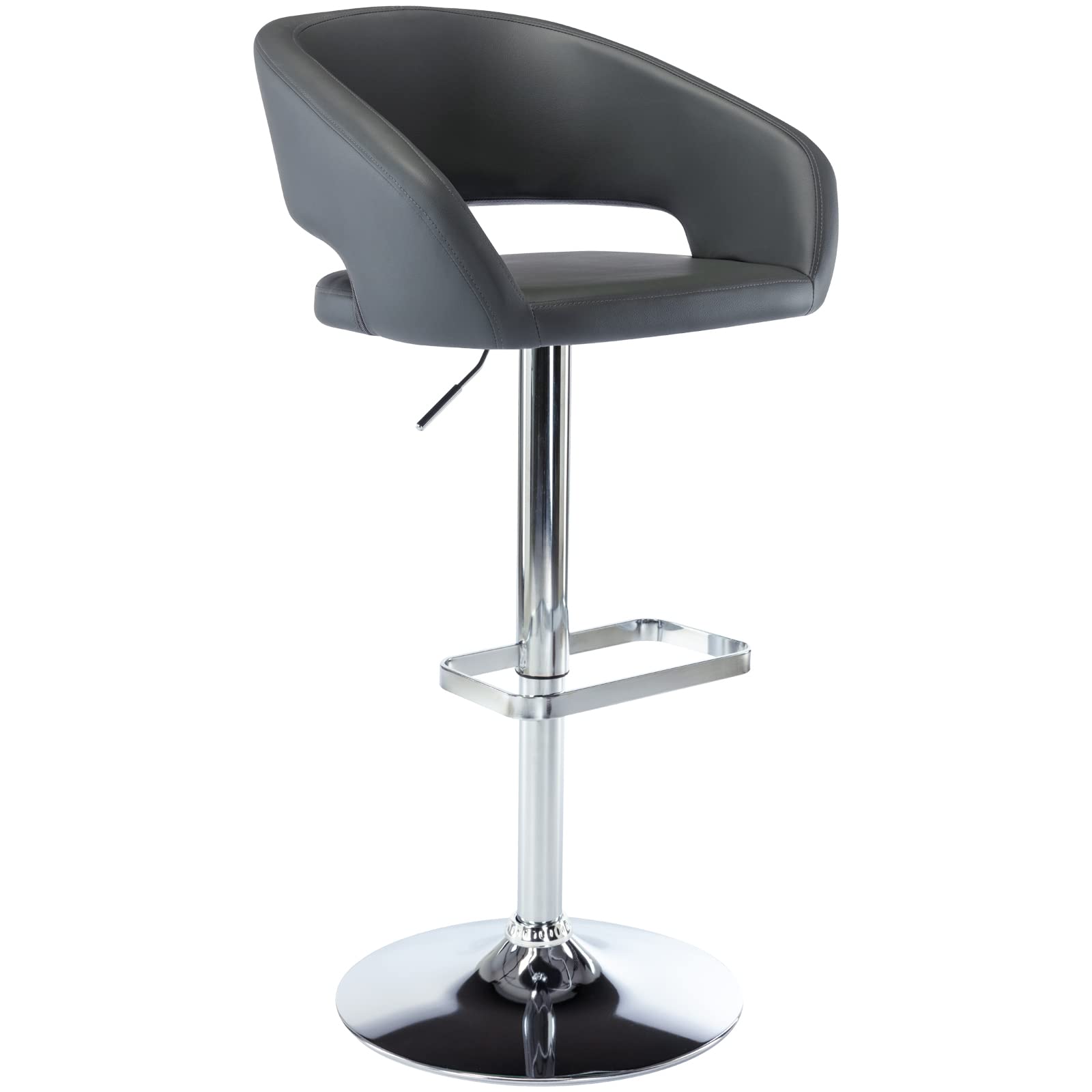 Vogue Furniture Direct Adjustable Bar Stool with Hollow Back and Arms, Modern PU Leather Swivel Barstool, Airlift Counter Height Bar Chair for Kitchen Dining Room (Grey)
