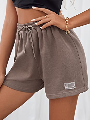 MakeMeChic Women's Casual Drawstring Waist Sweat Shorts Running Track Shorts A Mocha Brown XL