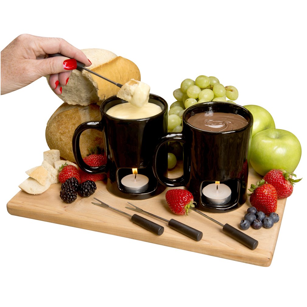 Evelots Mini Fondue Pot Set/Personal Fondue Mugs-Chocolate/Cheese/Fondue Maker Gift Set/2 Ceramic Mugs/Forks/Candles