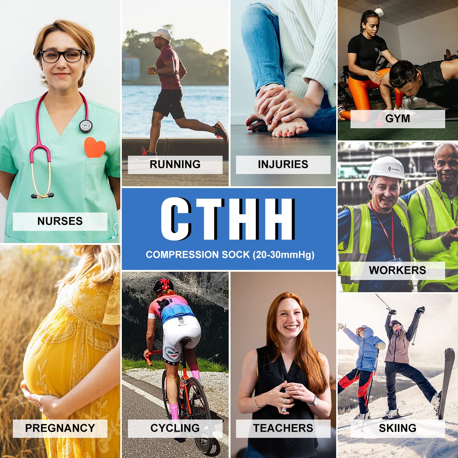 CTHH 5 Pairs Compression Socks for Women & Men Circulation Support Knee High Socks (01 Green/White/Blue/Sheep, Small-Medium)