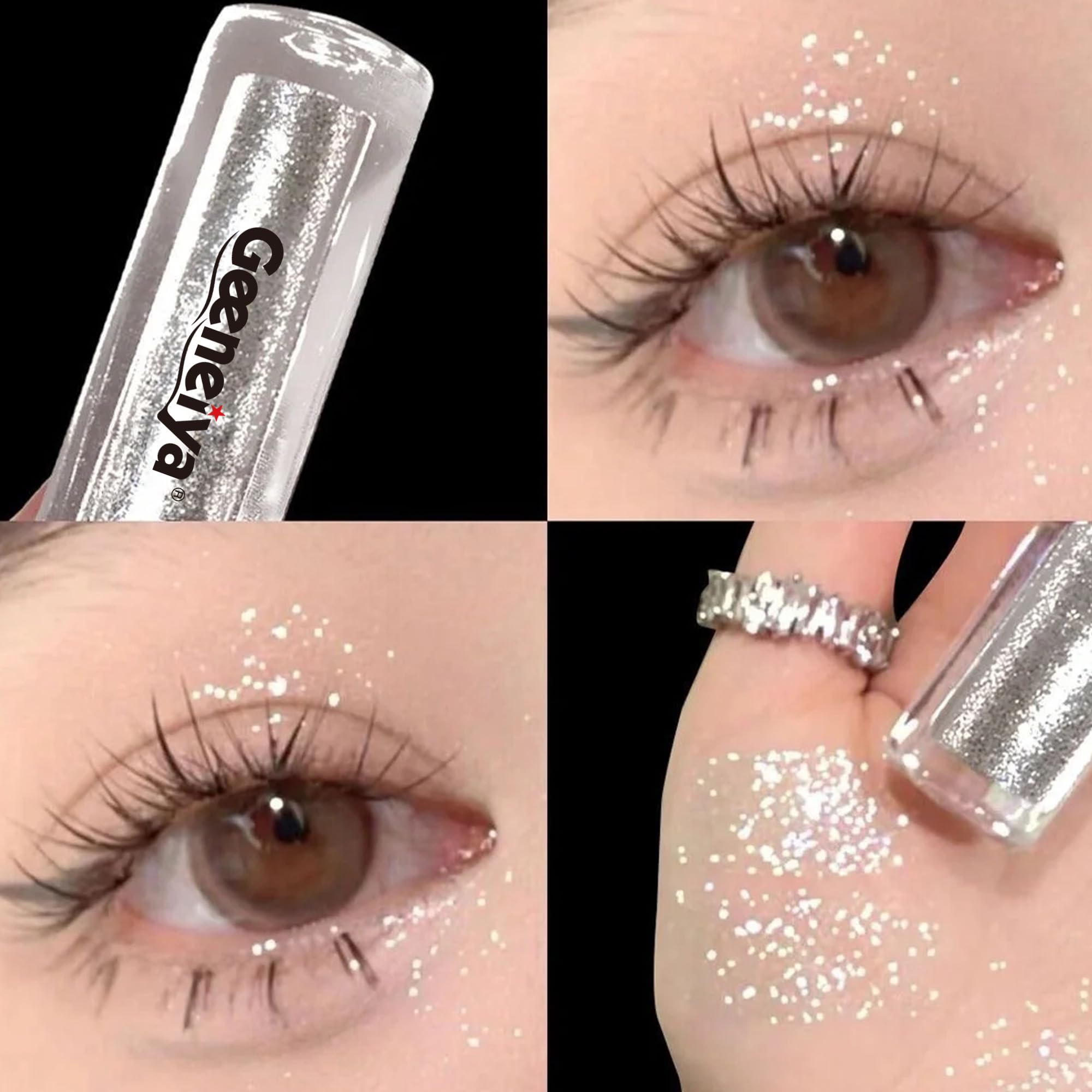 Geeneiya Glitter Eyeshadow Liquid Eyeshadow Korean Makeup Purple Pink Glitter Eyeliner, Pigmented, Quick Drying, Loose Glitter Glue for Crystals Eye Makeup