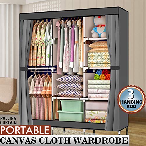 KAAYEE 71" Portable Closet Wardrobe Clothes Rack Storage Organizer with Shelf Gray, Fancy Clothes Closet, Storage Shelves, Storage Organizer