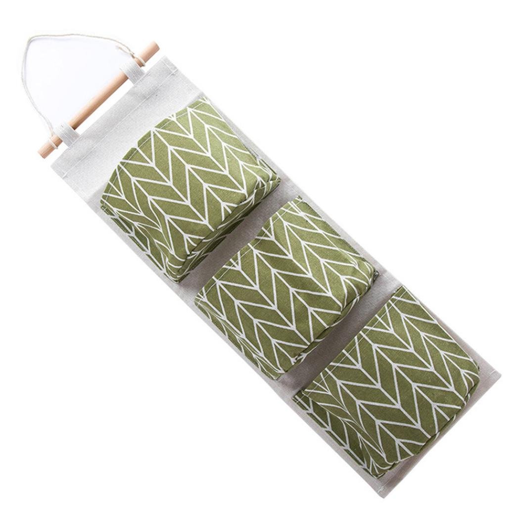 Storage Bag,IEason Clearance Sale! Wall Mounted 3 Bags Storage Bag Kitchen Supplies Fluid Systems Multilayer Bags (Green)