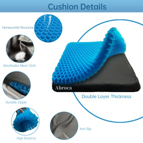 Large Office Chair Cushion Seat Cushions, Cooling Car Wheelchair Bleacher Computer Chair Pad, Gel Seat Cushion for Long Sitting, Coccyx Hip Sciatica Tailbone Lower Back Pain Sore Relief (17"×17")