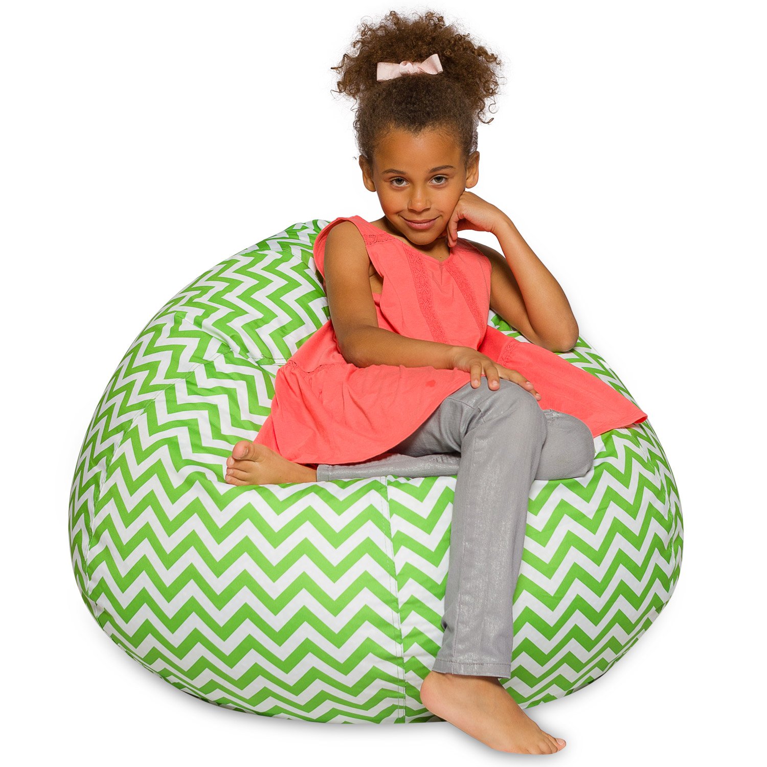 Posh Creations Bean Bag Chair for Kids, Teens, and Adults Includes Removable and Machine Washable Cover, Chevron Green and White, 38in - Large