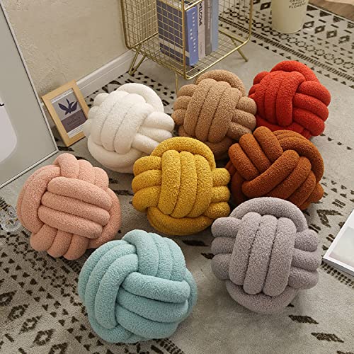 GXYR Knot Pillow Ball,Soft Round Throw Pillow,Handmade Knotted Pillow,Plush Knot Ball Pillow,Modern Home Sofa Couch Pillow Decor Pillows for Bedroom Photography Props-Caramel/8.7"