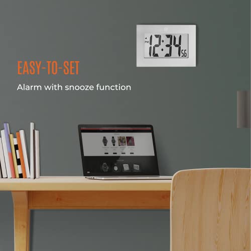 MARATHON Large Digital Wall Clock with 8” Display, Graphite Gray - Easy to Read