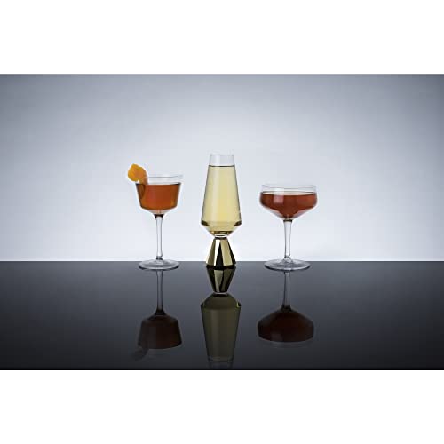 Viski Raye Angled Stemmed Crystal Coupe Cocktail glassess, Champagne Coupe Glasses, Drinkware Set, Espresso Martini glasses set of 2, 7oz