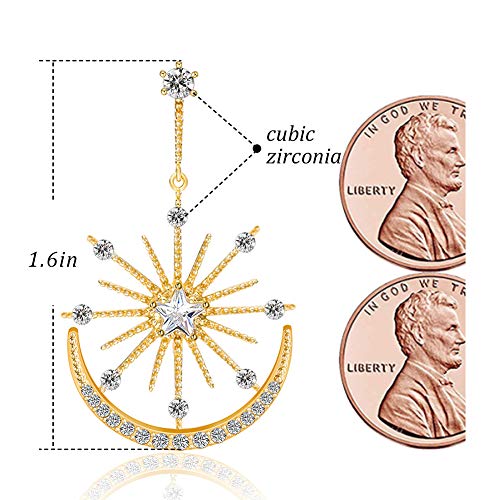 Cubic Zirconia Moon Star Drop Earrings, Simulated Diamond Long Dangle CZ Star Earring