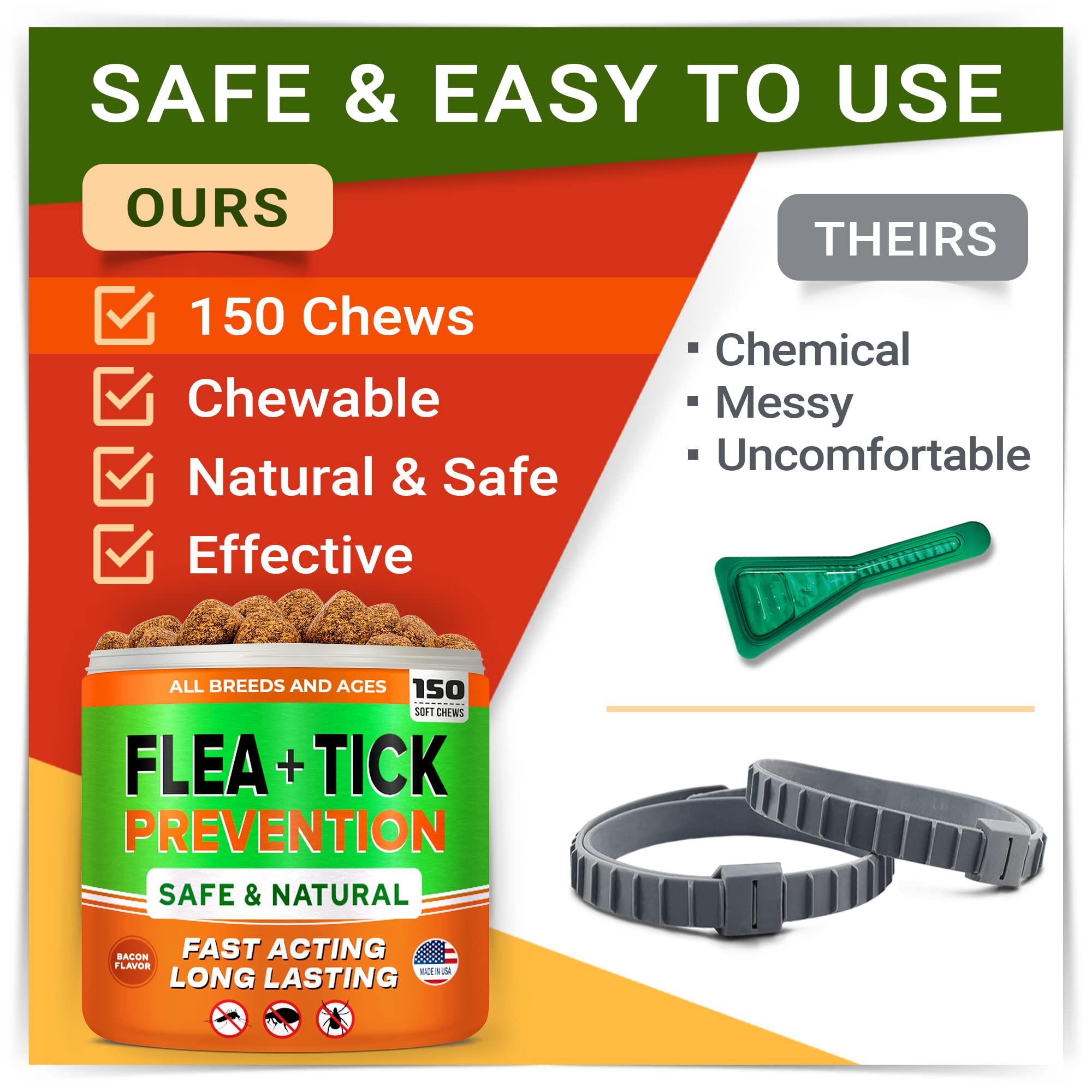 Chewable Flea and Tick Treats for Dogs - Made in USA - Flea and Tick Solution - Duck Flavor