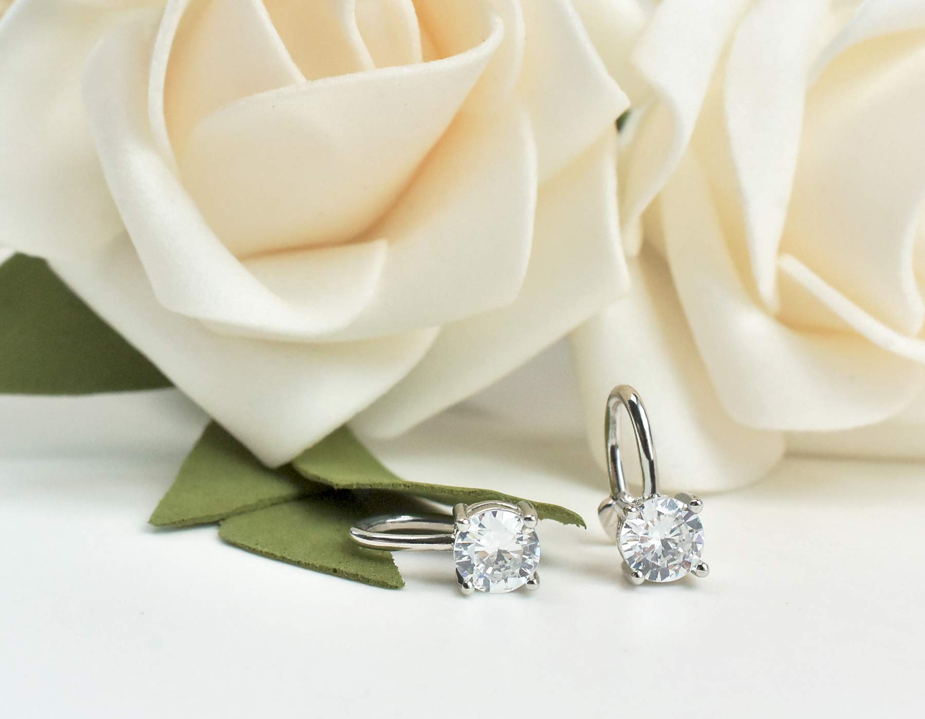 Cubic Zirconia Ear Cuffs - Sterling Silver Hypoallergenic Non-Piercing Cartilage Earrings CZ Clip on Earrings Round Crystal Stud Earrings for Women 6mm