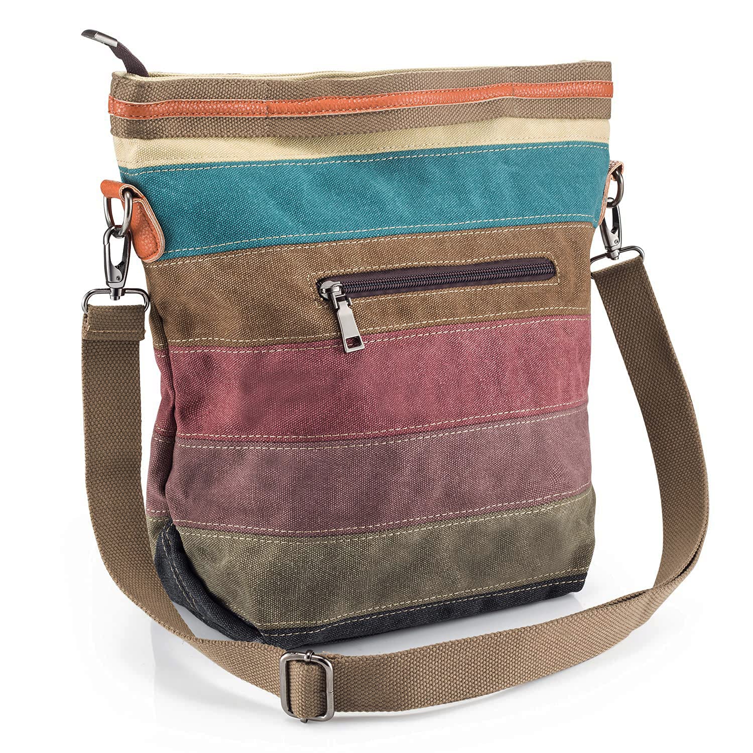 SNUG STAR Canvas Handbag Multi-Color Striped Lattice Cross Body Shoulder Purse Bag Tote-Handbag for Women (Multi Color B)