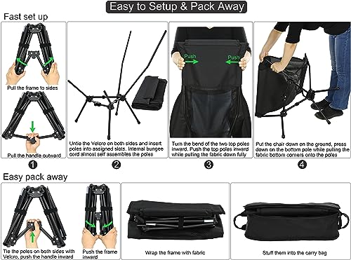 MARCHWAY Lightweight Folding High Back Camping Chair with Head Support, Stable Portable Compact for Outdoor Camp, Travel, Beach, Picnic, Festival, Hiking, Backpacking (Black)