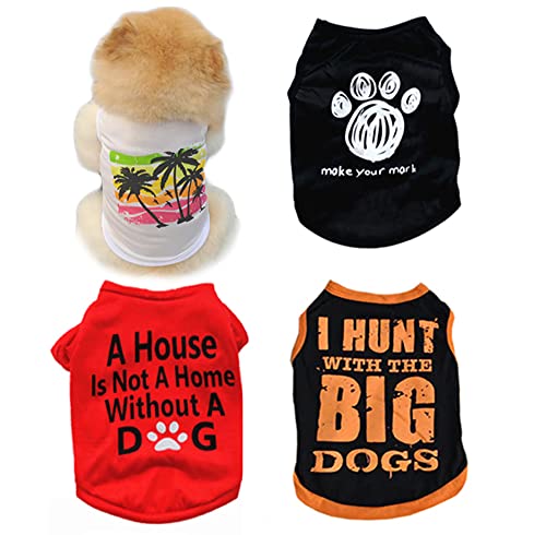 SVVOOD 4PCS Dog Clothes Small Dogs Boy Girl Pet Puppy Tshirts Chihuahua Yorkies Clothes Boy Summer Vest Pet Outfits Dog Cats Shirt Apparel Accessories Small Dogs (Large(8-12lb)