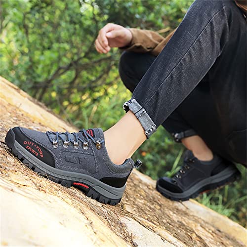 FASDNENDYS Fashion Four Seasons Men Hiking Shoes Flat Bottom Non Slip Lace Up Comfortable Men Sneaker Boots Grey
