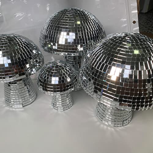 Mxkoso Mushroom Disco Ball for bar, Party, Room, Table Decor - Mirror Disco Ball Mushroom Shape Home Art Decorations (Silver 4 inch)