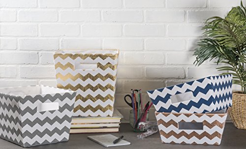 DII Hardsided Polyester Trapezoid Storage Bin, Chevron, Copper, Small