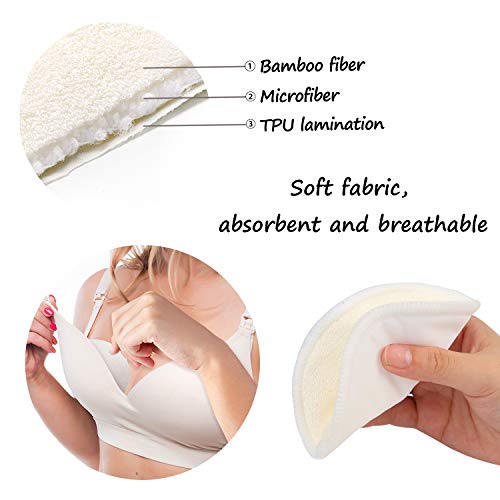 PHOGARY 12 PCS Washable Bamboo Nursing Pads, Reusable Organic Breast Pads with Laundry Bag and Storage Bag, Soft & Super Absorbent - Perfect Baby Shower