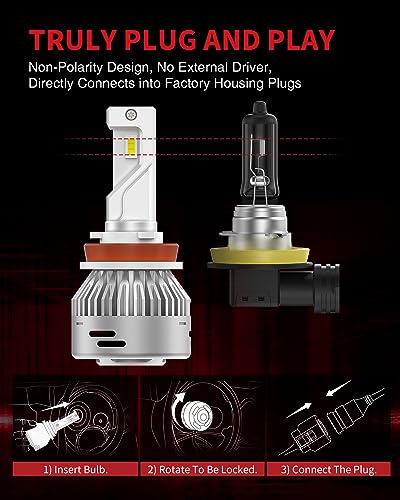 LASFIT H11 LED Bulbs, 2023 Upgrade H8 H9 H16 LED Light Bulbs 6000LM Super Bright Conversion Kit Plug and Play, Non-Polarity-2 Bulbs