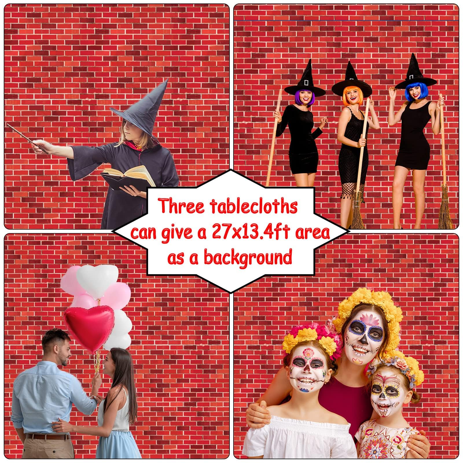 chiazllta 3 Pieces Red Brick Tablecloth Plastic Brick Wrapping Paper Stone Wall Backdrop for Christmas Party Decorations Fireplaces Curtains Door Wallpaper Photography Supplies