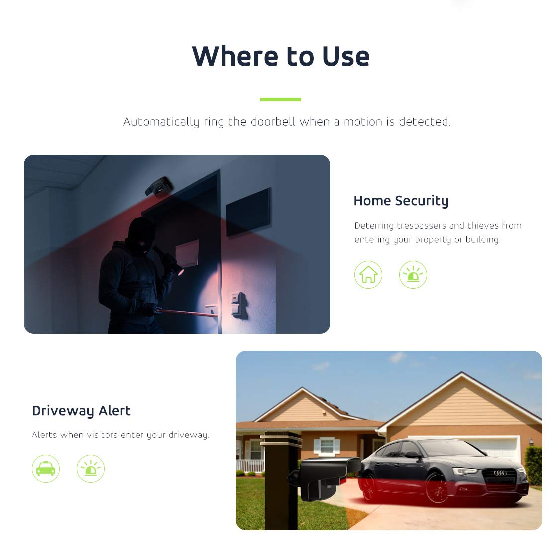Driveway Alarm, Long Range Wireless Motion Sensor Alarm Outdoor Indoor, Weatherproof Motion Detector Alert for DIY Security Alert System for Outside Yard, Garage, Gate, Pool Safety