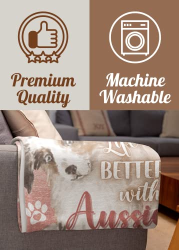 InnoBeta Australian Shepherd Gifts for Women, Best Aussie Blanket for Aussie Mom, Australian Shepherd Throw Blanket, 50 x 65 inch, Skin Friendly