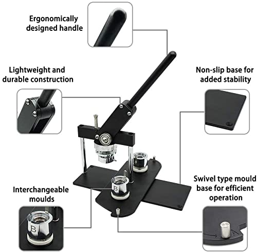 ChiButtons (KIT) 37mm (1.5") Pro Badge Machine Button Maker-B400 + Mould + 200 Parts + Handling Cutter Metric System (Black-new)