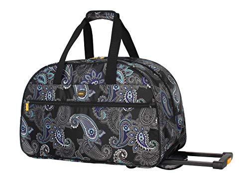 LUCAS Designer Carry On Luggage Collection - Lightweight Pattern 22 Inch Duffel Bag- Weekender Overnight Business Travel Suitcase with 2- Rolling Spinner Wheels (Paisley Peacock)