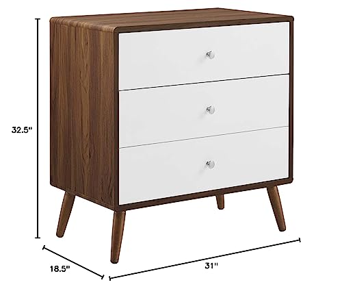 Modway Transmit Mid-Century Modern Wood Walnut White, 3-Drawer Chest