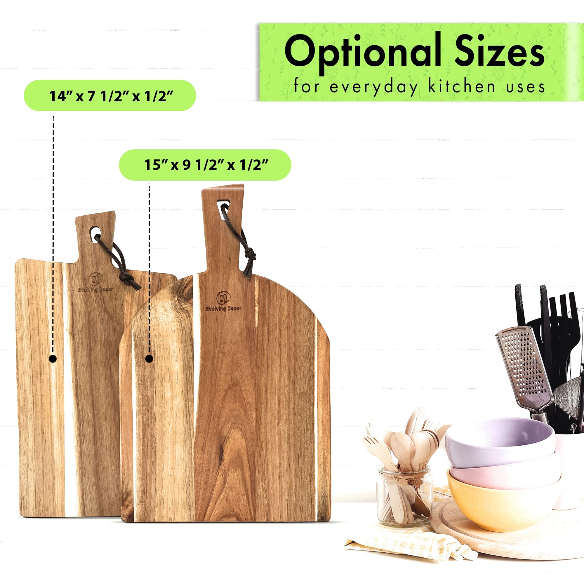 Evolving Decor Acacia Wood Cutting Board, Wooden kitchen chopping board for Bread, Cheese, fruits and vegetables, Semicircle (15 x 9 1/2 x 1/2) Adds Style to your kitchen