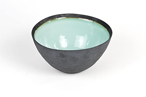 Euro Ceramica Diana 9" Serving Bowl, 8.94 x 8.66 x 4.72, Mint Green/Graphic Grey