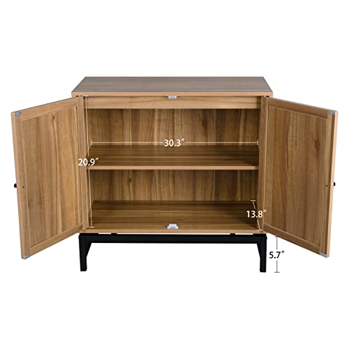 Sideboard Buffet Side Cabinet with Natural Rattan and 2 Magnetic Door, 2-Tier Storage Cabinet Accent Cabinet Console with Metal Bracket, for Living Room Bedroom, Entryway (Rattan Low Leg)