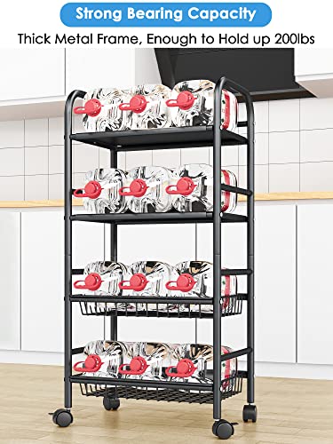 SZCSHOOL Microwave Cart, Rolling Cart Organizer Large Capacity, Microwave Cart with Storage, 4 Tier Rolling Cart, Metal Rolling Kitchen Cart, Rolling Storage Cart Sturdiness, Kitchen Storage Cart