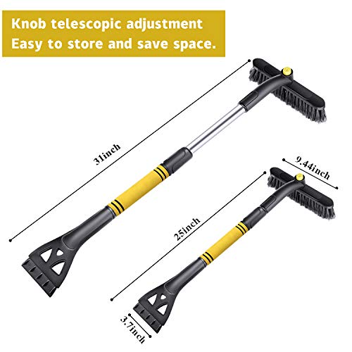 LivTee 32" Snow Brush and Ice Scrapers for Car Windshield, Extendable Car Snow Accessories with Foam Grip, Brush Supports 360 Degree Rotation, Car Winter Removal Tool for Cars, Trucks, SUVs