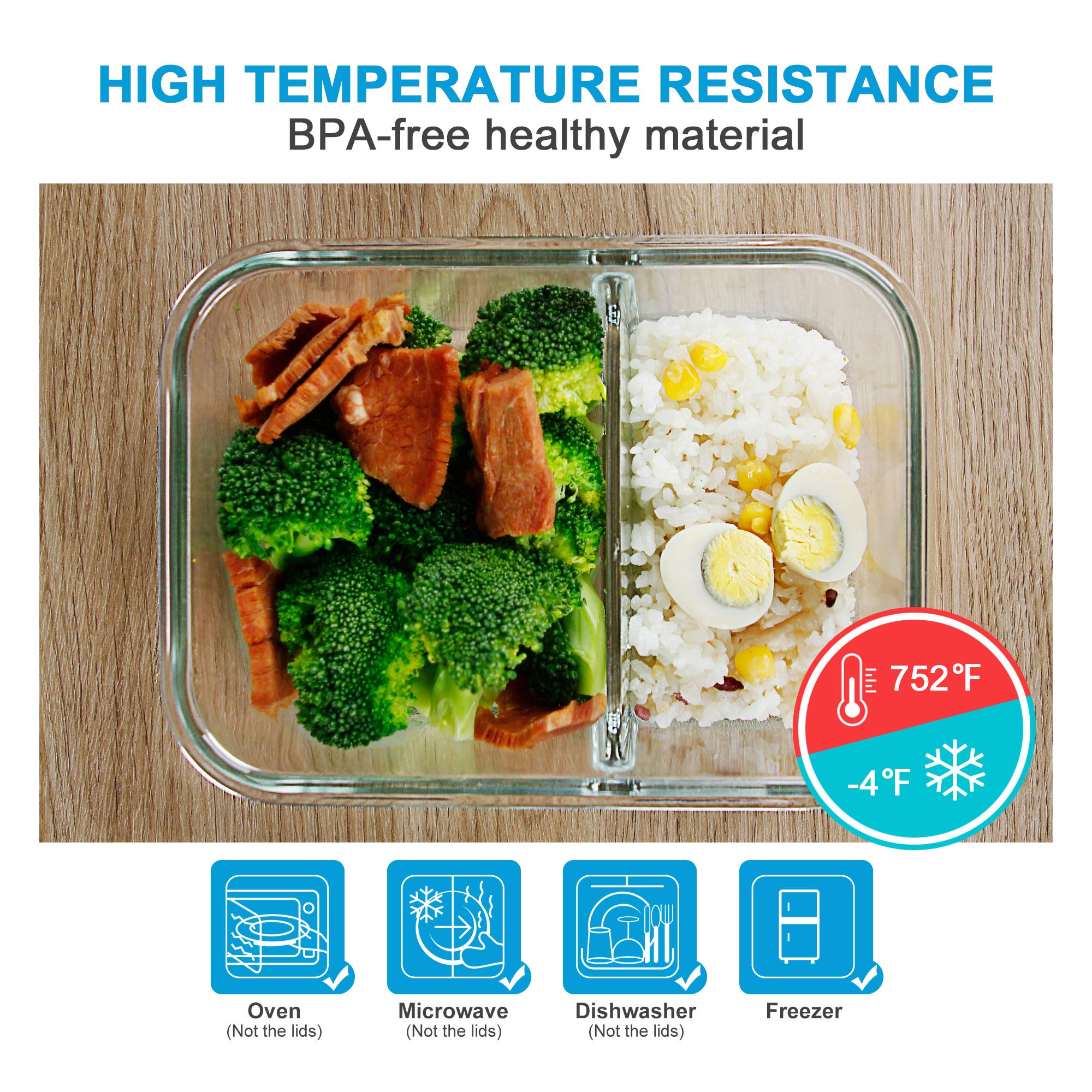 DAS TRUST 10 Pack Glass Meal Prep Containers Bowls Glass Food Storage Containers Glass Food Prep Containers with Lid Meal Prep Lunch Bento Box Reusable Container for Food