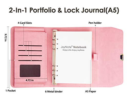 JoyNote Journal with Lock for Women, 2-in-1 Lock Journal with Combination Digital Password, Locking Diary Journal Notebook with 4 Card Slots, Pen Holder, 95 Sheets/190 Pages A5 Papers, Pink