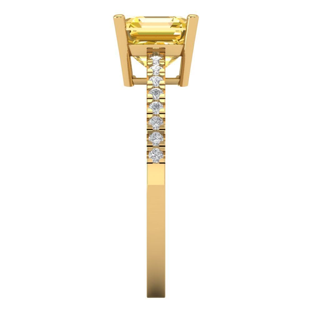 Clara Pucci 1.76 ct Asscher Cut Solitaire W/Accent Natural Yellow Citrine Bridal Wedding Statement ring 18K Yellow Gold Size 7.5