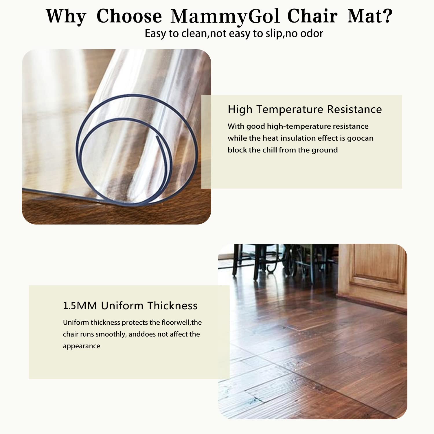 Chair Mat for Hard Floors, 30" X 48" Black Chair Mat, Computer Gaming Rolling Desk Chair Mat for Tile Floor, Small Floor Protection Mats for Home and Office (Rectangle)