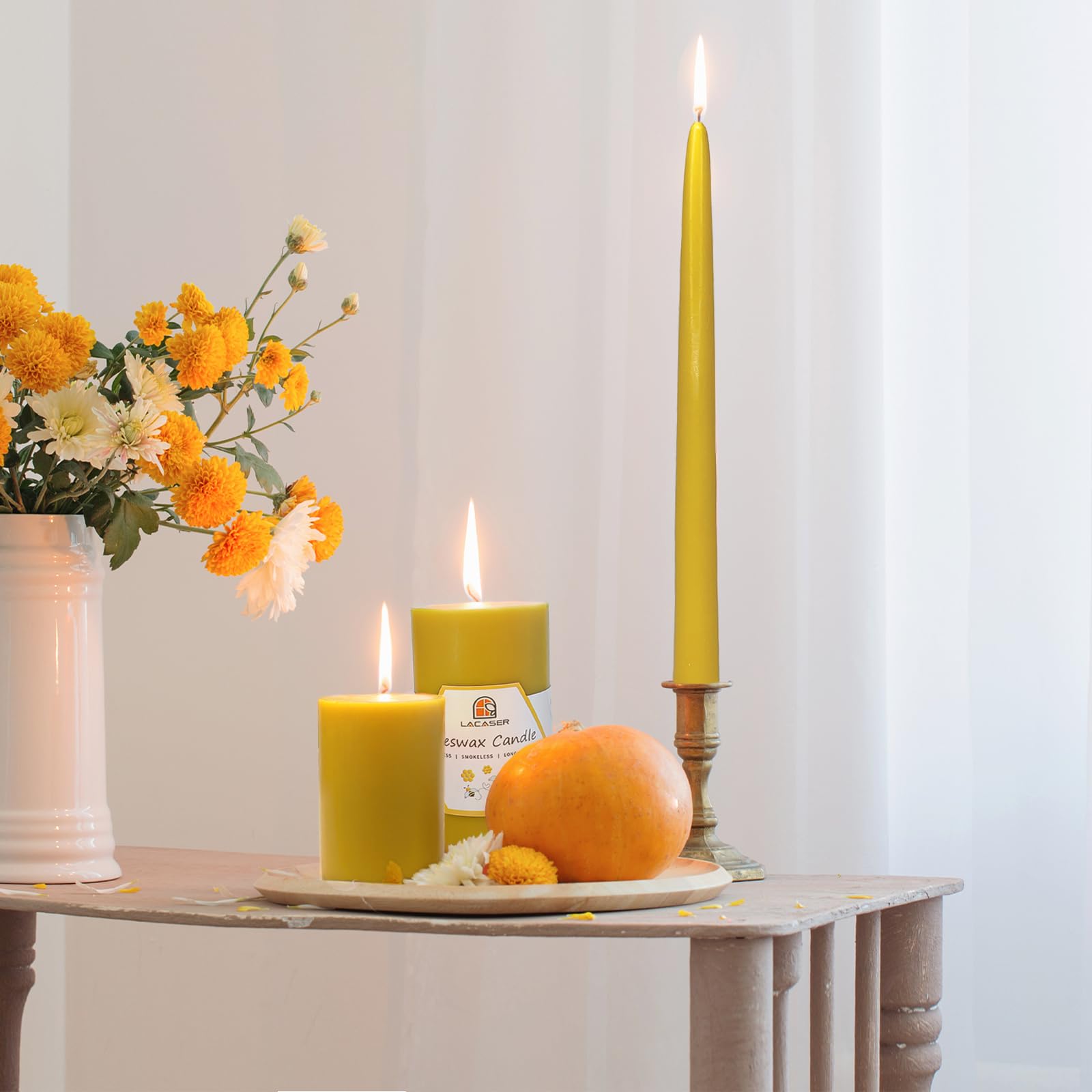 Lacaser Beeswax Pillar Candles,100% Pure Beeswax Candles,Long Burning Time 40 Hours Each,80 Hours Total for Set, Bees Wax Candle for Home, Size 2βx 4β (2 Packs), Dripless& Smokeless