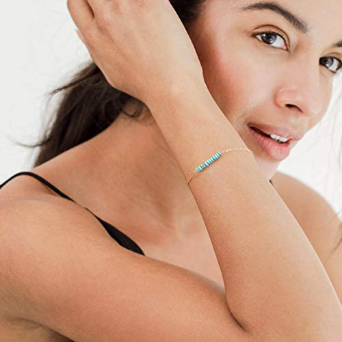 Dainty Turquoise Beads Bracelet 18k Gold Plated Chain Minimalist Jewelry for Women
