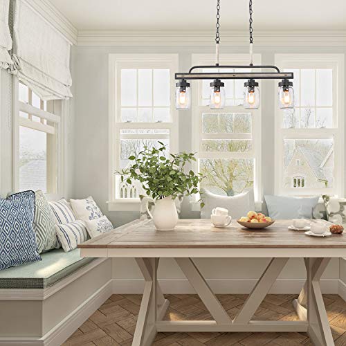 LOG BARN Rustic Mason Jar Lights, Farmhouse Chandelier Metal Finish with Glass Shades, Linear Hanging Pendant for Kitchen Island, Dining Room